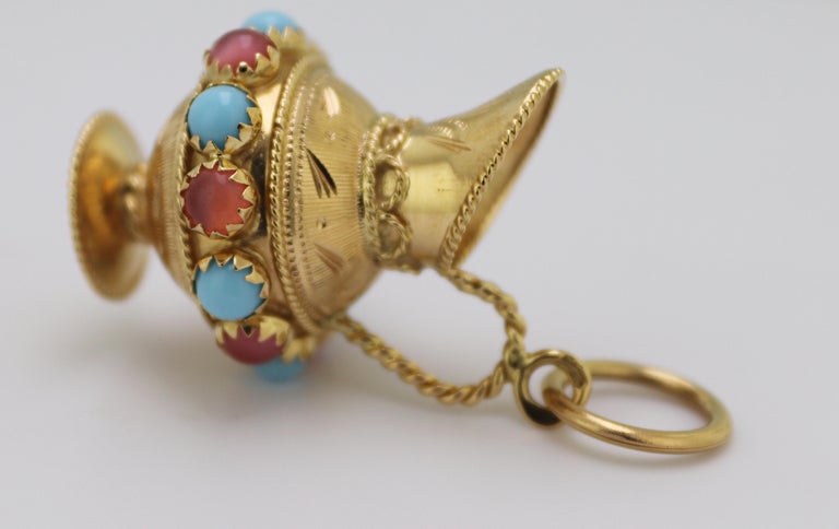 Vintage Glass 18K Yellow Gold Pitcher Fob / Pendant For Sale at 1stDibs