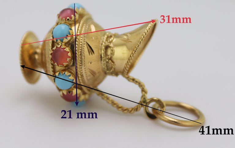 Vintage Glass 18K Yellow Gold Pitcher Fob / Pendant For Sale at 1stDibs