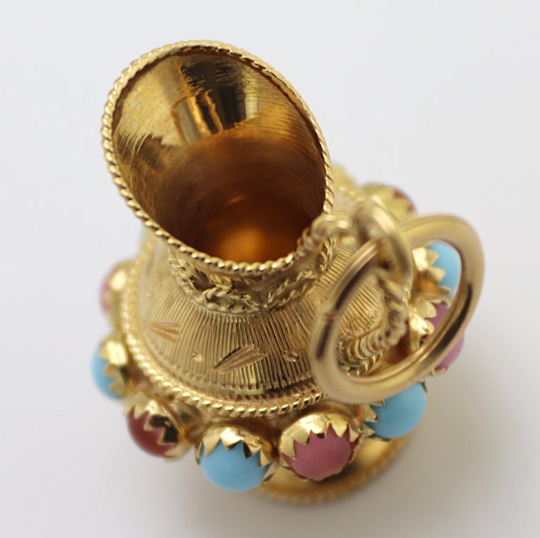 Vintage Glass 18K Yellow Gold Pitcher Fob / Pendant For Sale at 1stDibs