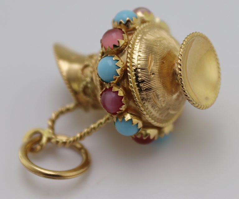 Vintage Glass 18K Yellow Gold Pitcher Fob / Pendant For Sale at 1stDibs