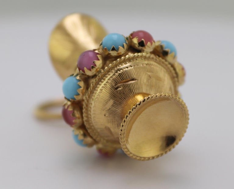 Vintage Glass 18K Yellow Gold Pitcher Fob / Pendant For Sale at 1stDibs