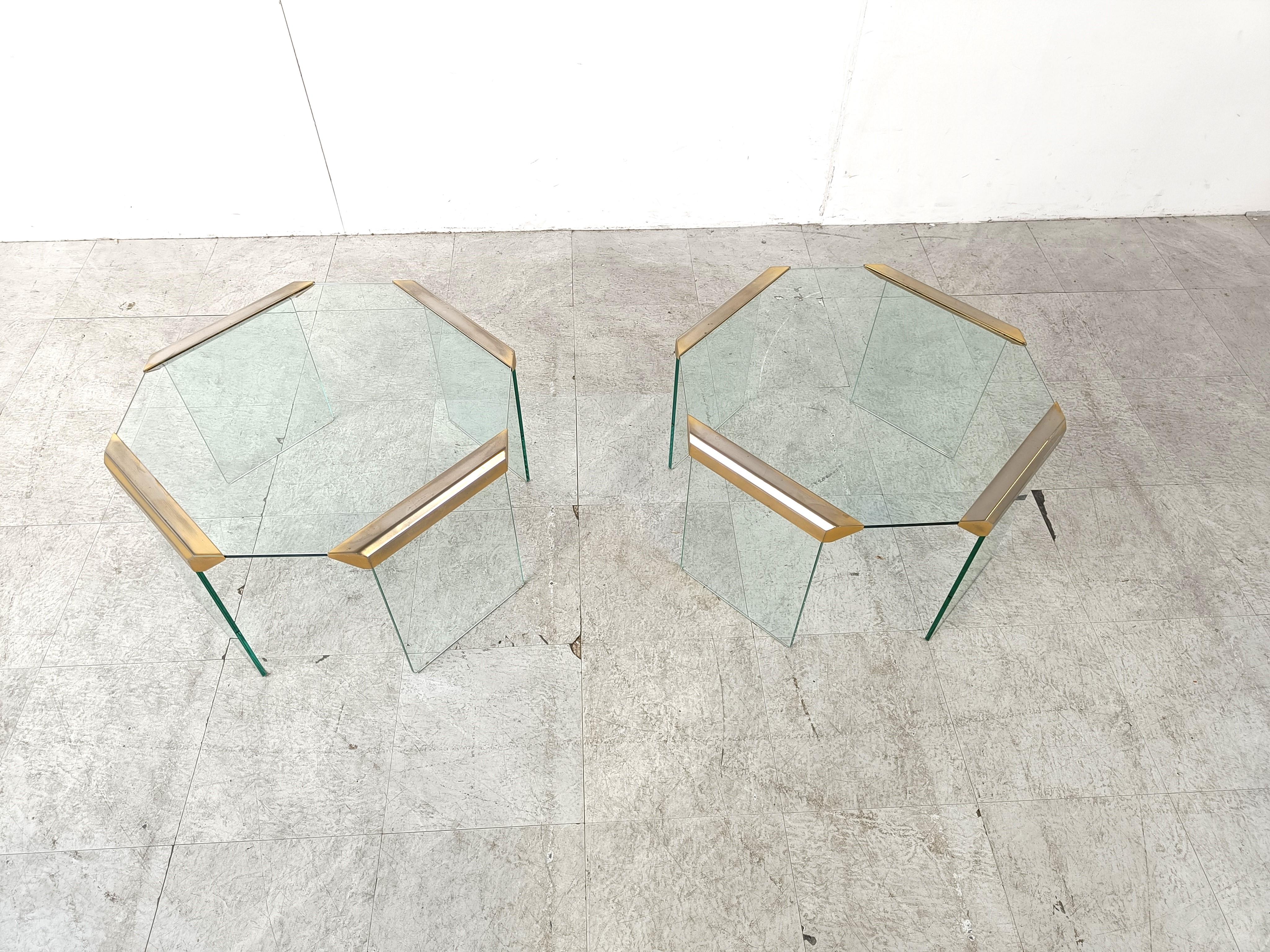 Vintage glass and brass side tables, 1980s at 1stDibs