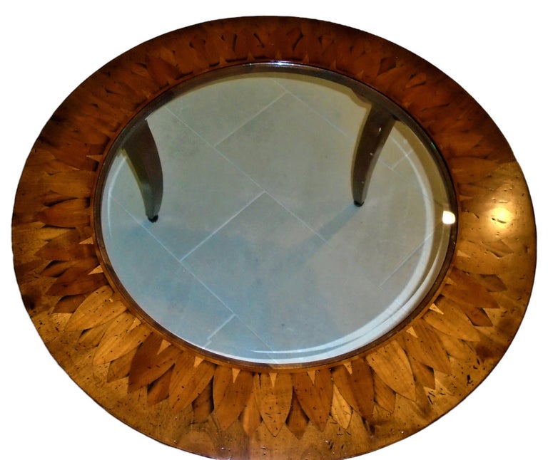 Vintage Glass and Inlaid Wood Coffee Table For Sale at 1stDibs