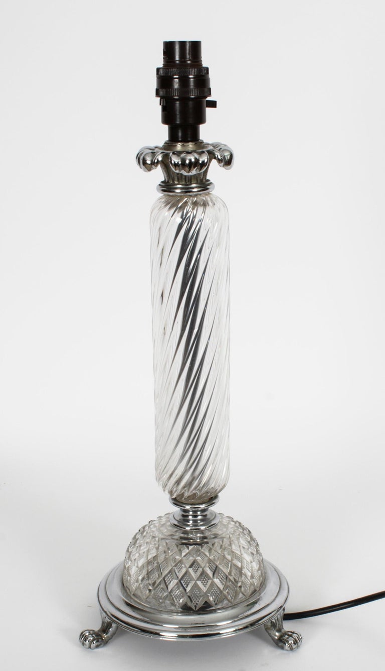 Vintage Glass and Silver Plated Table Lamp Mid 20th C For Sale at 1stDibs