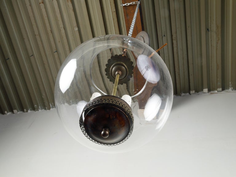 Vintage Glass Sphere Light Fixture with Three Lights, Rewired for the ...