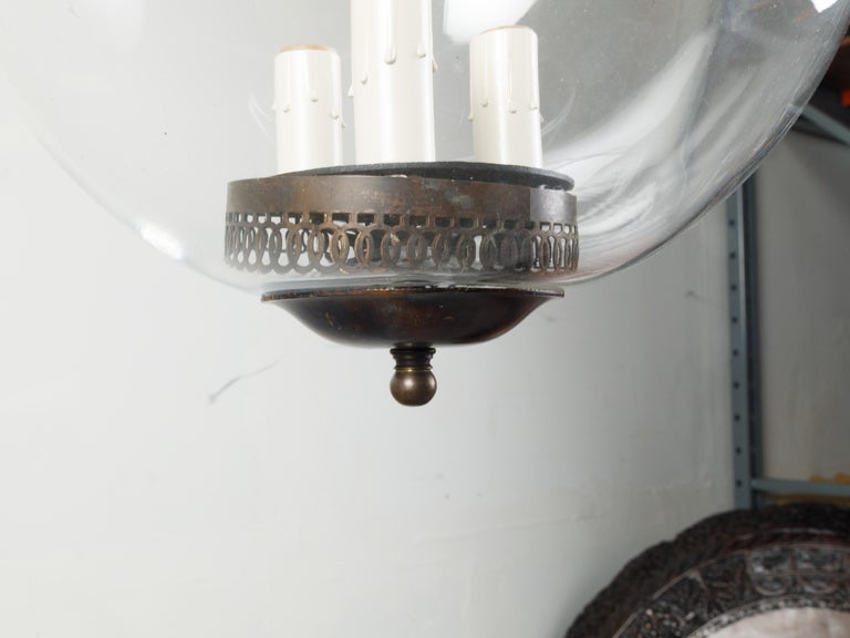 Vintage Glass Sphere Light Fixture with Three Lights, Rewired for the ...
