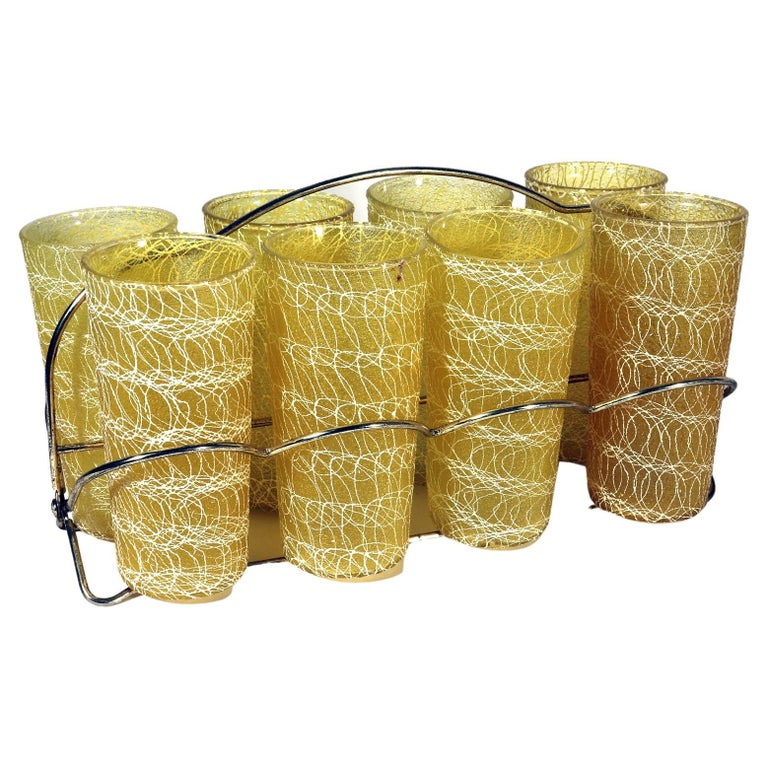 Vintage Glass Tumblers, Spaghetti String Pattern, Color Craft ...