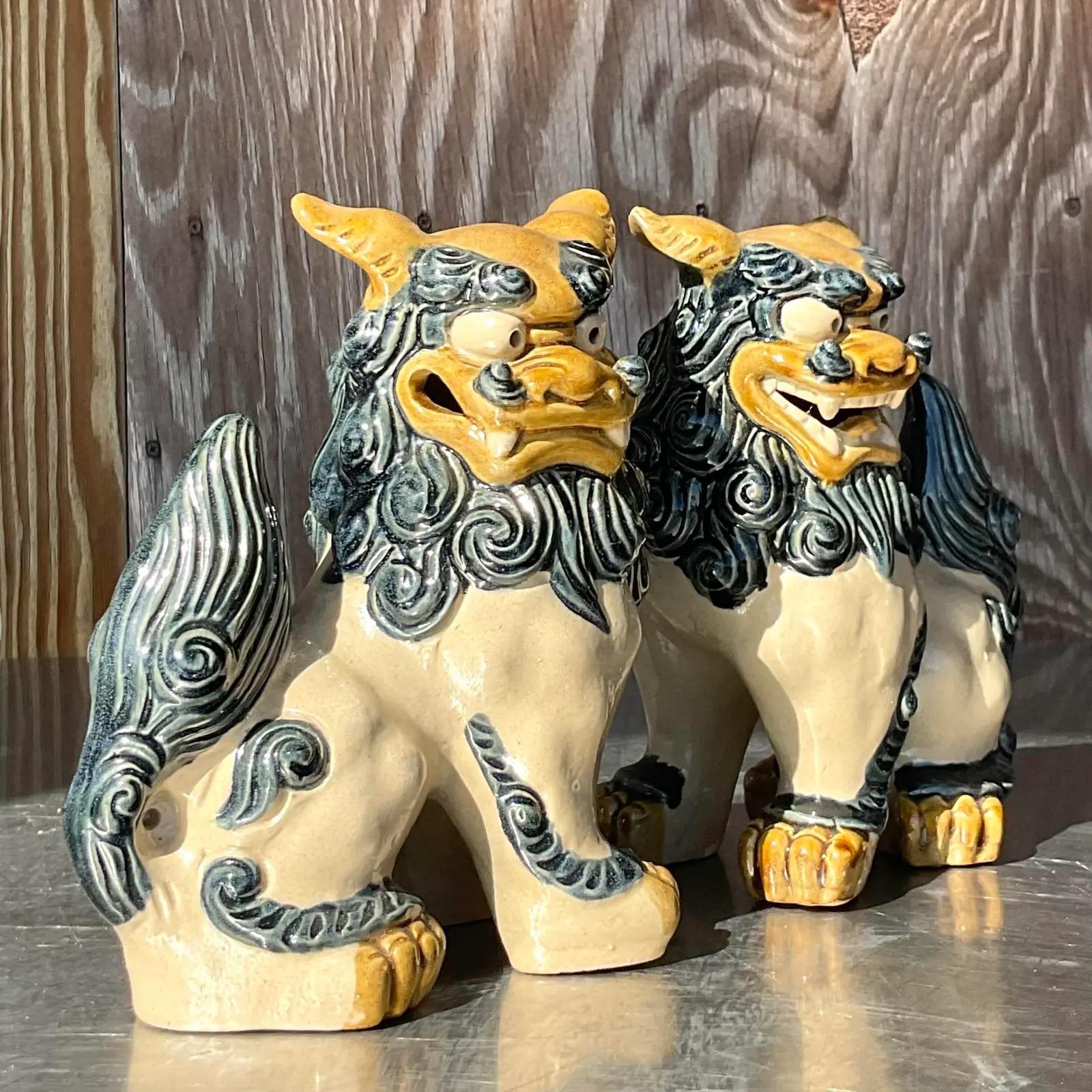 Vintage Glazed Ceramic Foo Dogs, Pair at 1stDibs