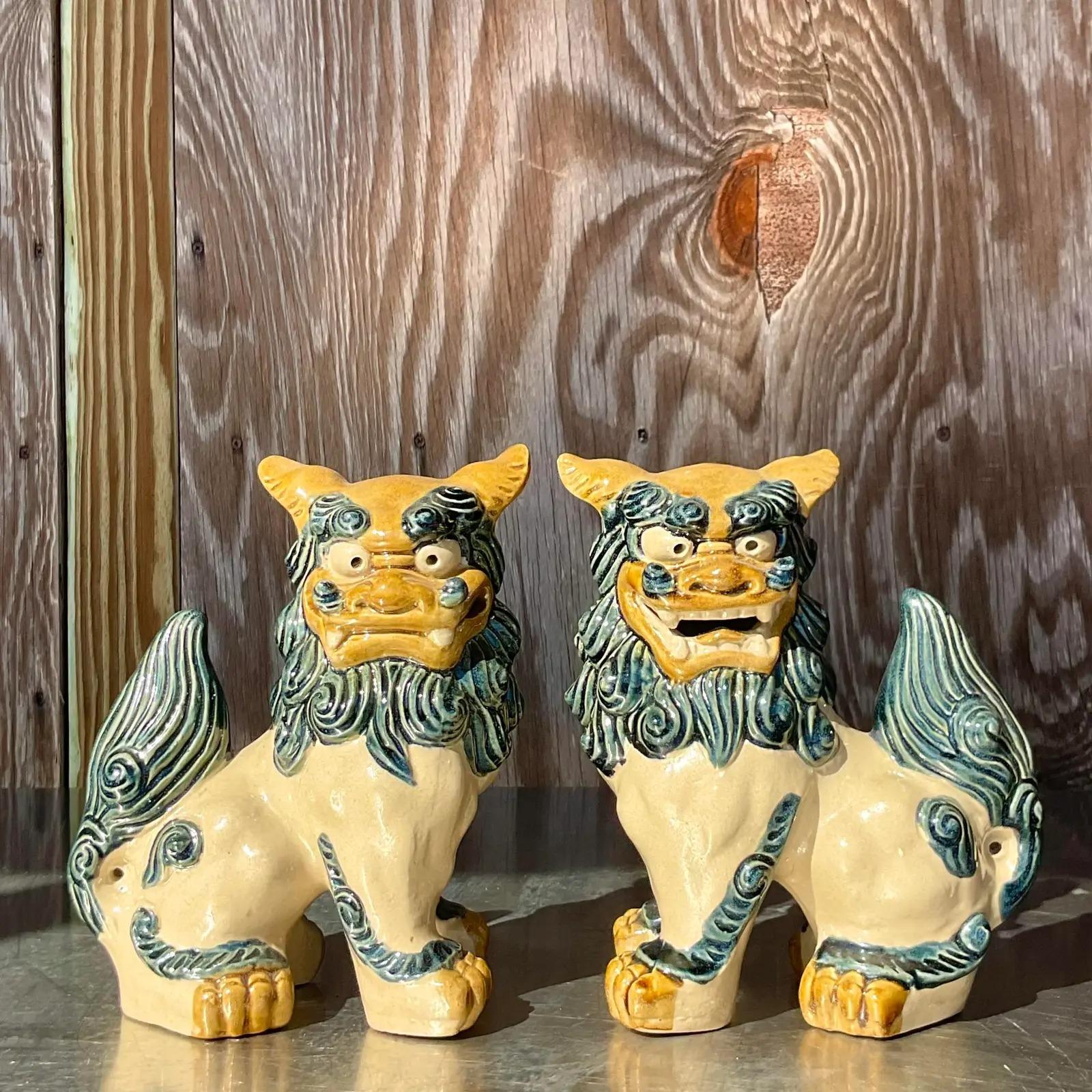 Vintage Glazed Ceramic Foo Dogs, Pair at 1stDibs