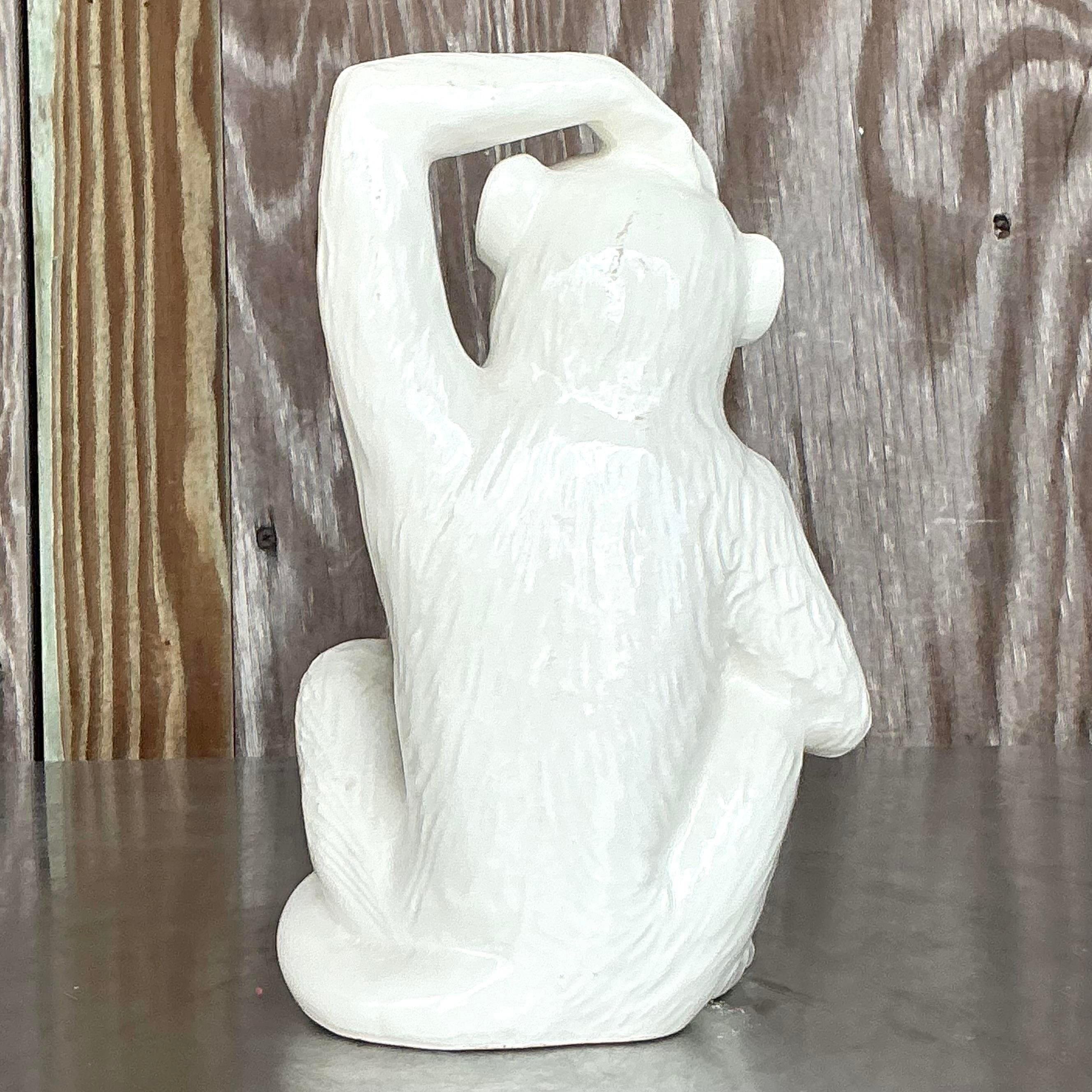 Vintage Glazed Ceramic Monkey For Sale at 1stDibs