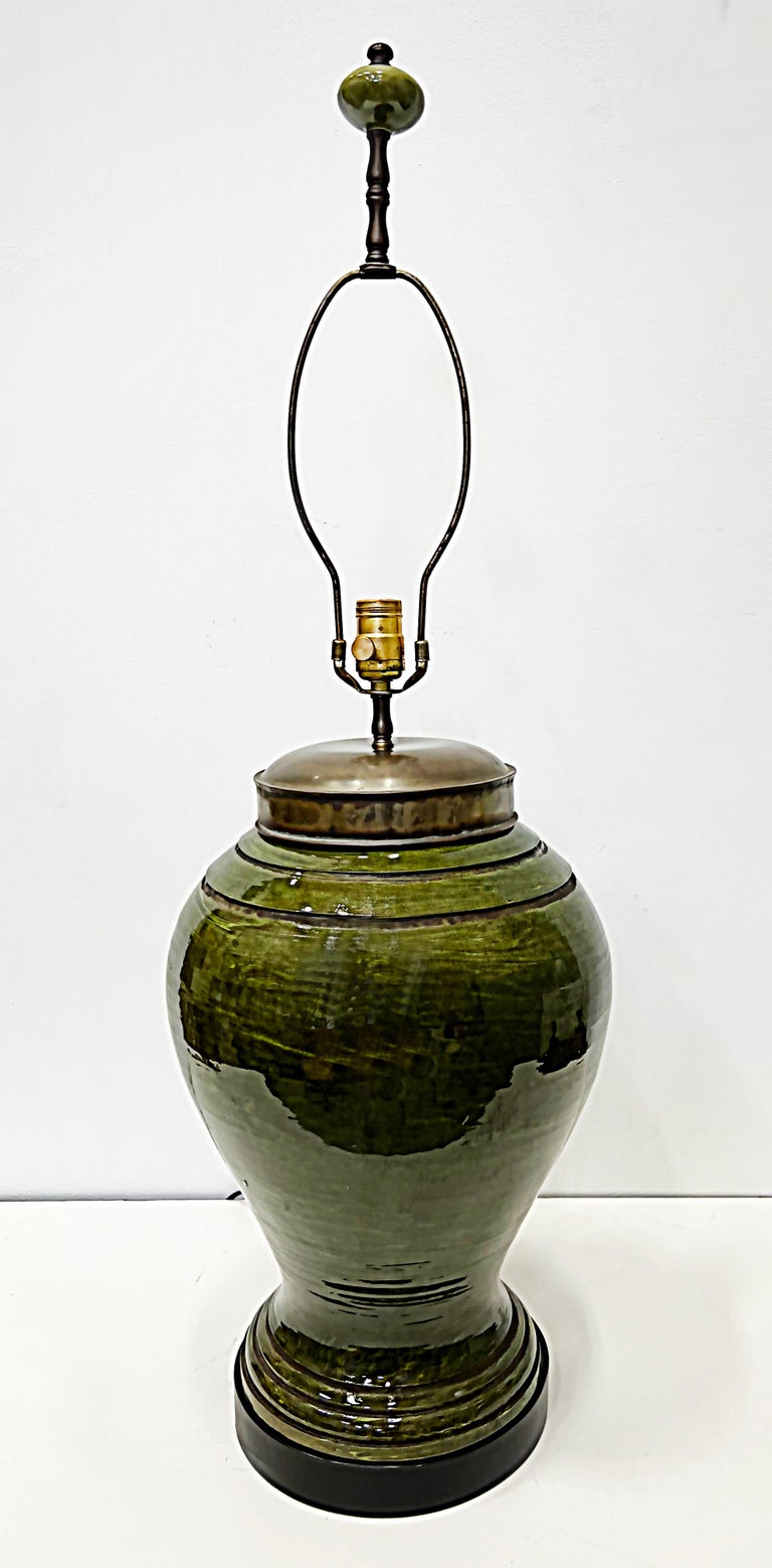 Vintage Glazed Pottery Ginger Jar Table Lamp with Finial For Sale at ...