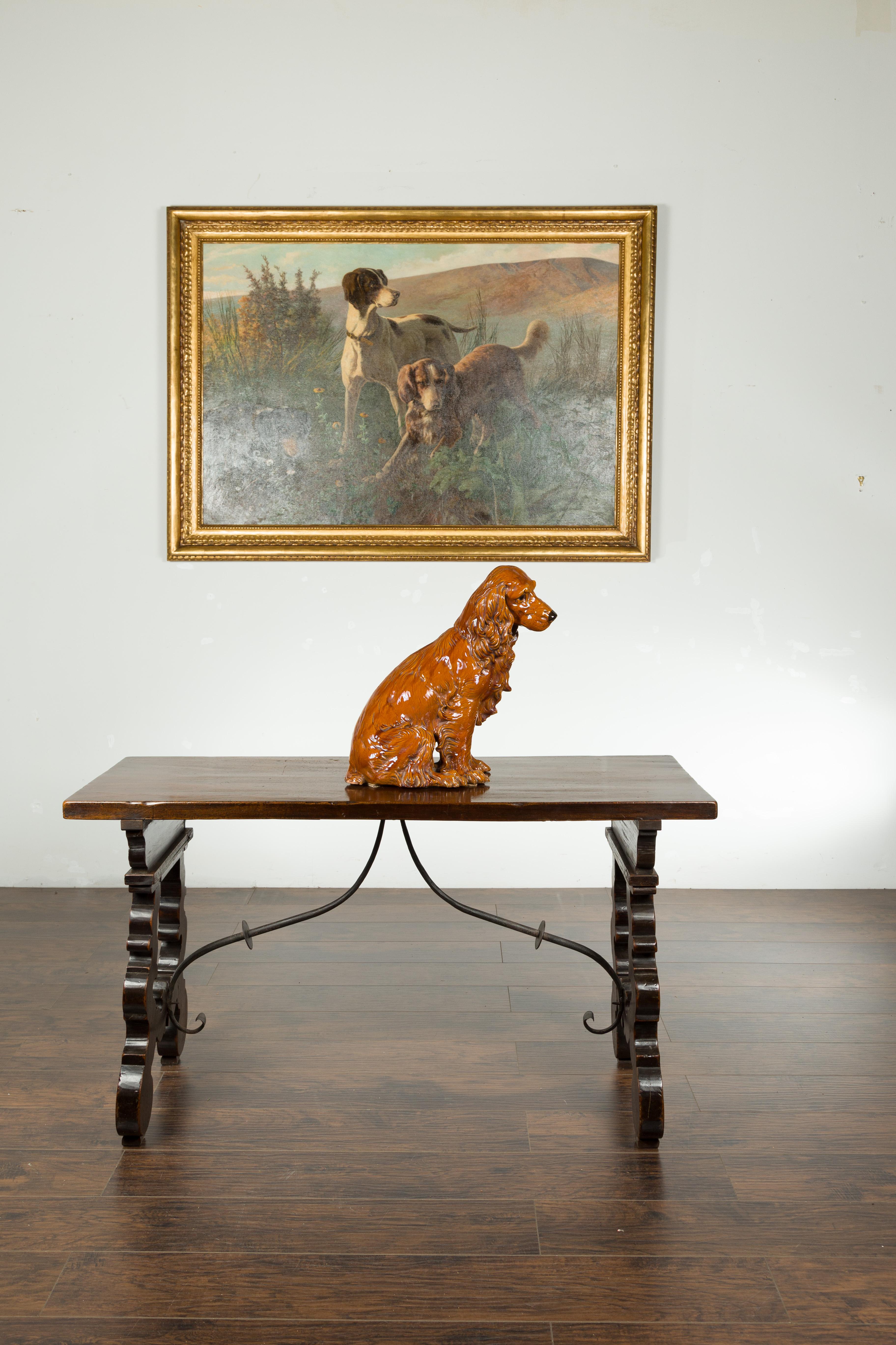 Vintage Glazed Terracotta Dog Sculpture Depicting a Russet Cocker ...