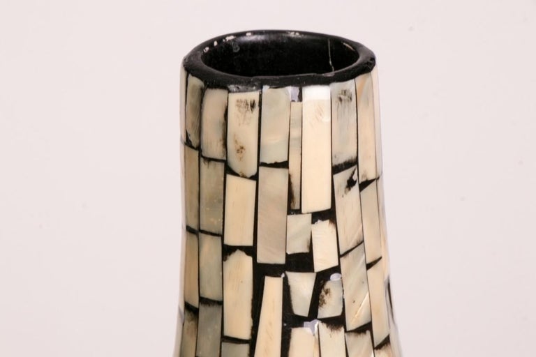 Vintage Glazed Vase with Bone Inlay For Sale at 1stDibs