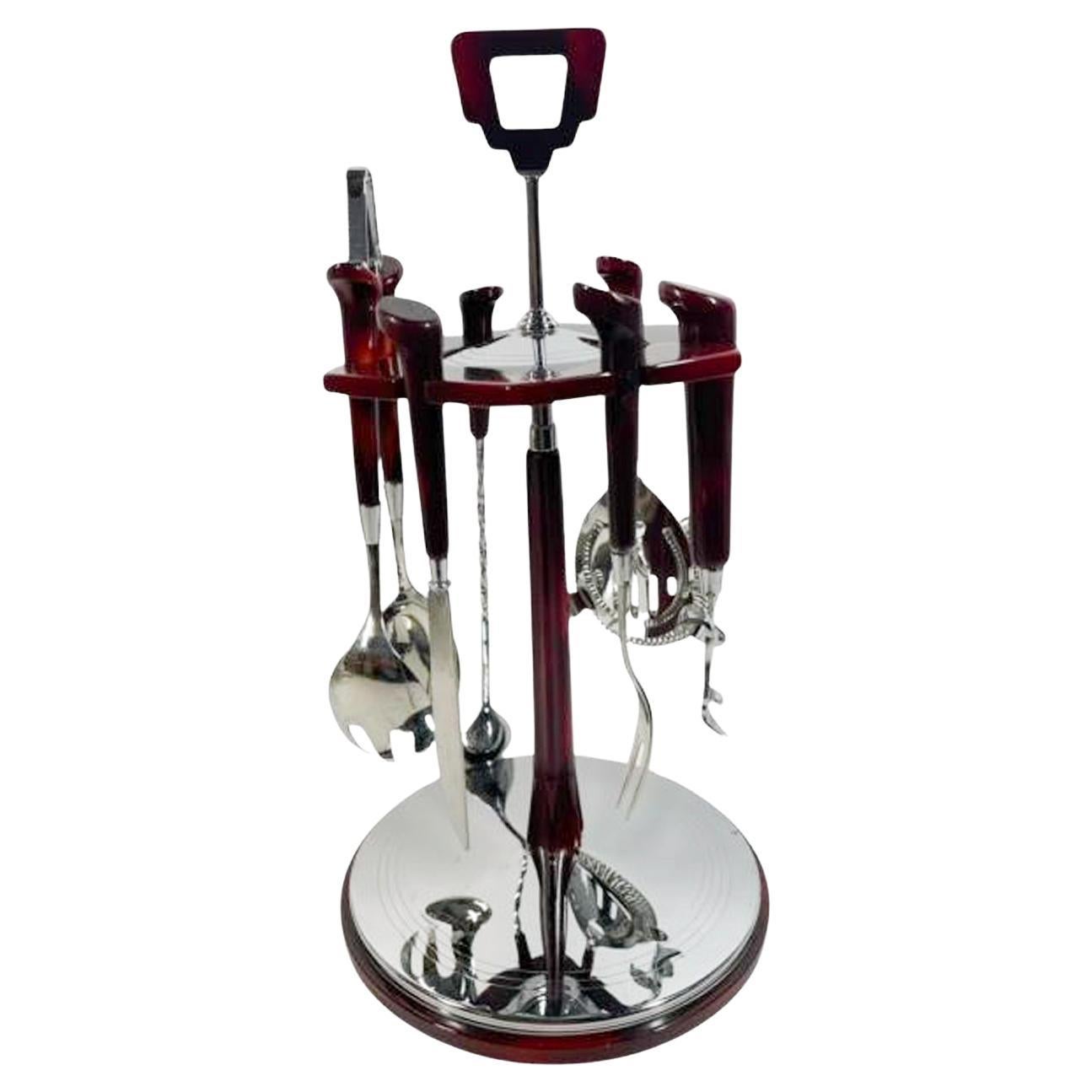 Bakelite Midcentury Bar Set 7 Piece Unused in Box at 1stDibs