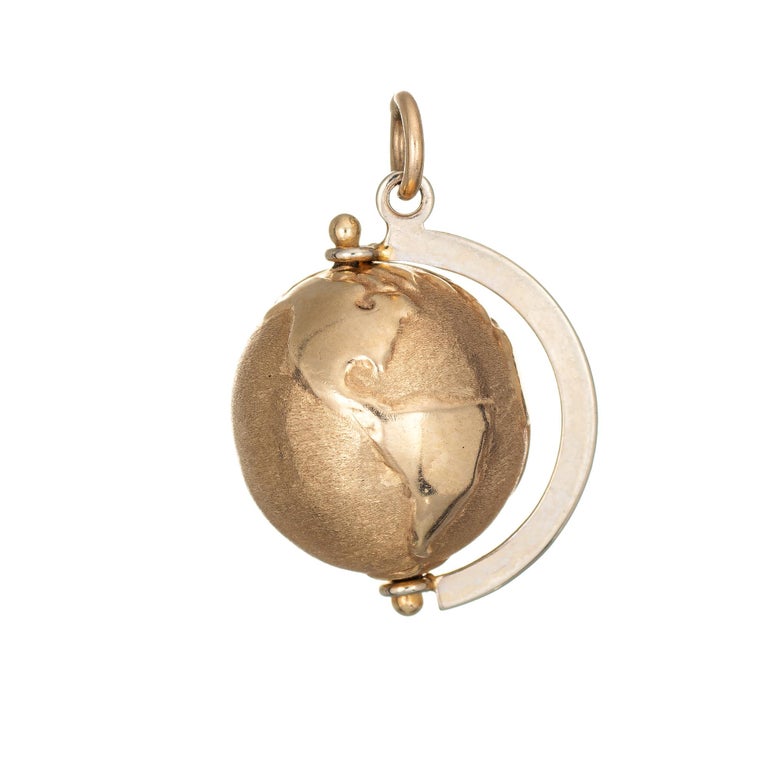 Vintage Globe Charm 14 Karat Yellow Gold Movable Estate Pendant Fine ...