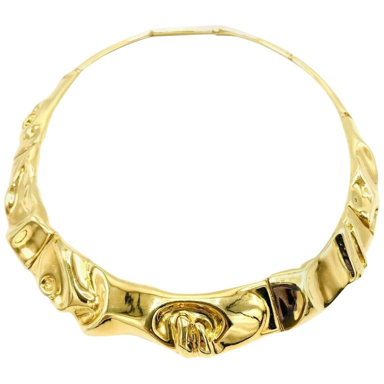 Vintage Glossy Yellow Gold Choker Necklace at 1stDibs
