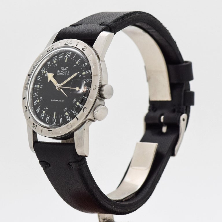 Vintage Glycine Airman Stainless Steel Pilot Watch, 1960s at 1stDibs