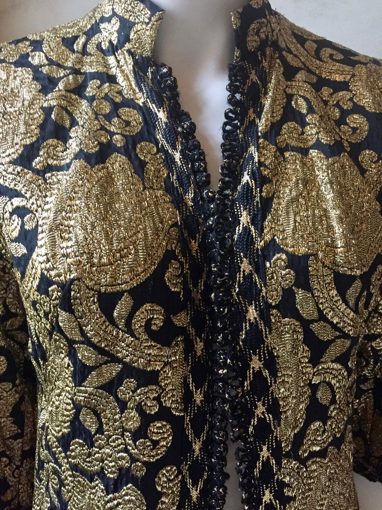 Vintage Gold and Black Brocade Dress/Jacket with Knot Buttons For Sale ...