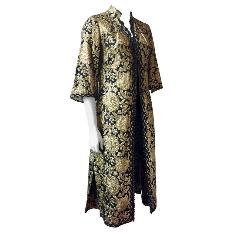 Vintage Gold and Black Brocade Dress/Jacket with Knot Buttons For Sale ...