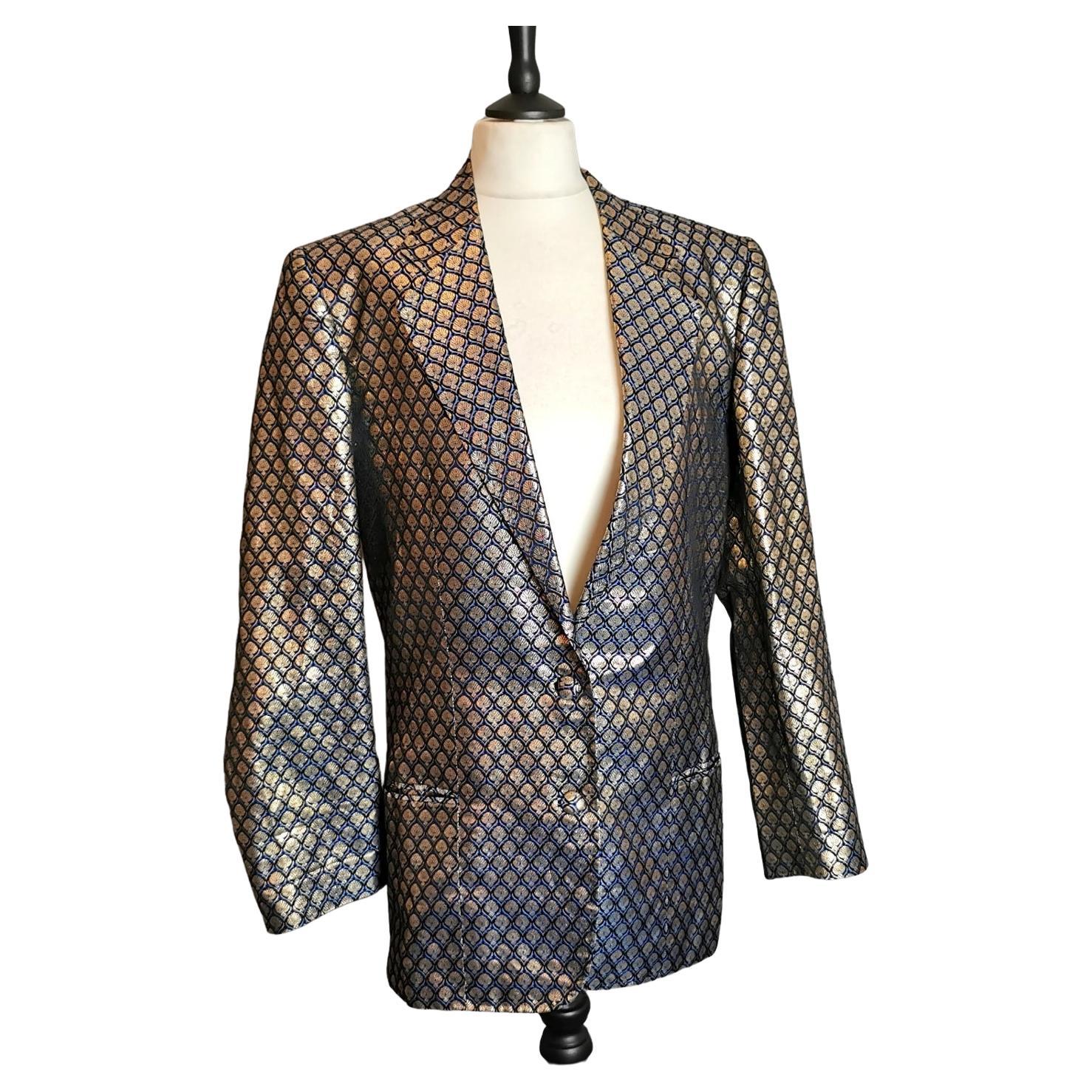 Vintage Gold and Blue Brocade blazer, Italian c1970s For Sale at 1stDibs