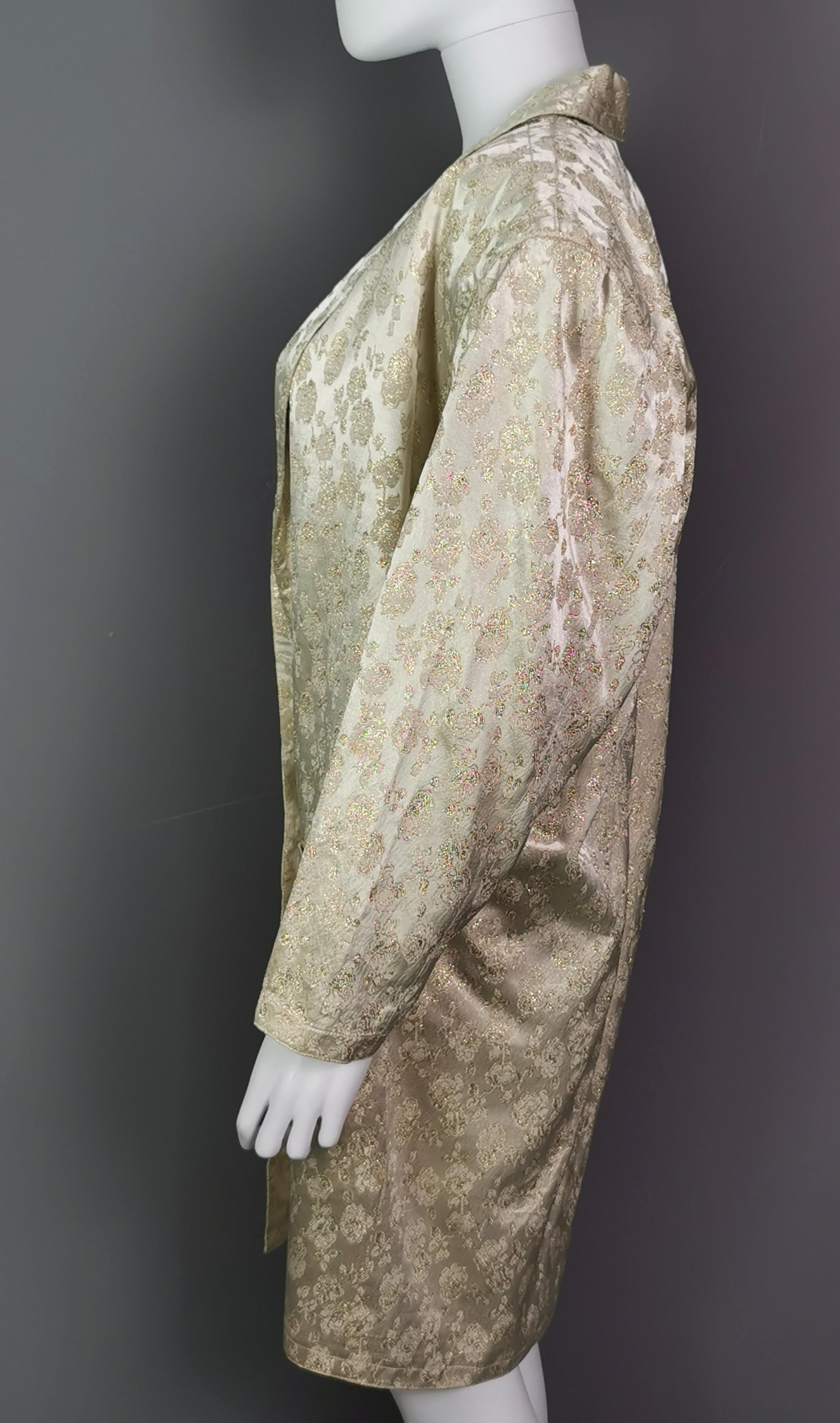 Vintage gold and cream satin Brocade jacket, longline blazer For Sale ...