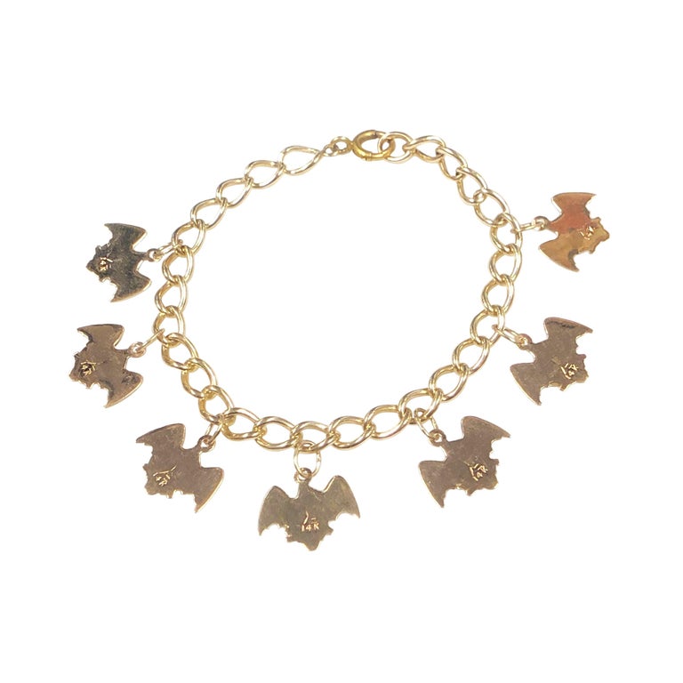 Vintage Gold and Enamel Bats Charm Bracelet at 1stDibs