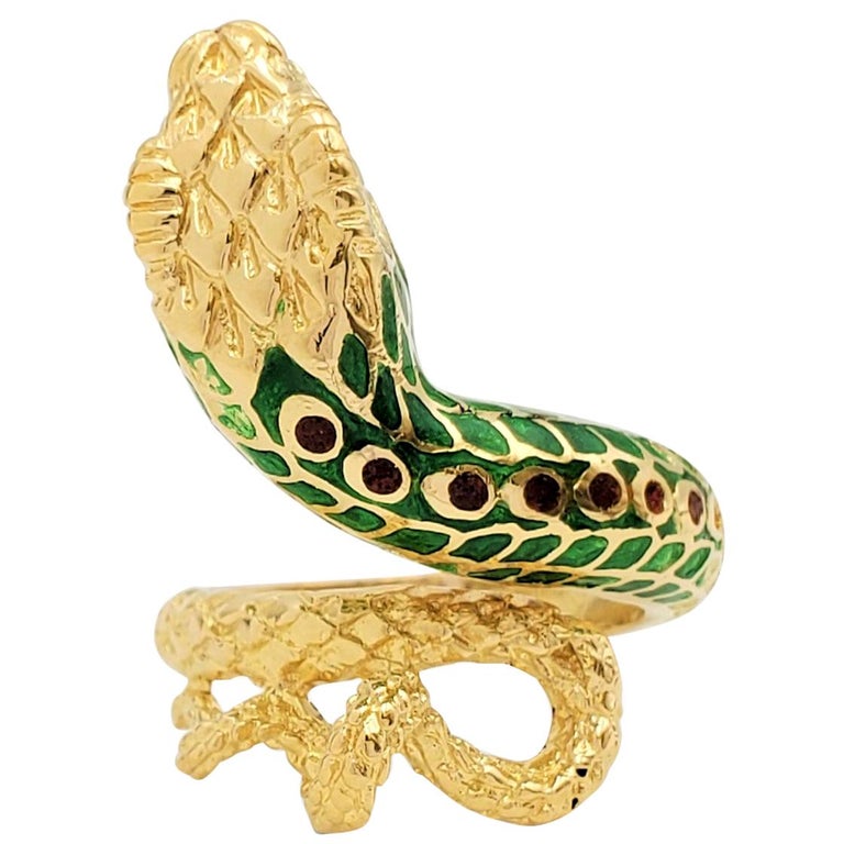 Vintage Gold and Enamel Snake Ring at 1stDibs