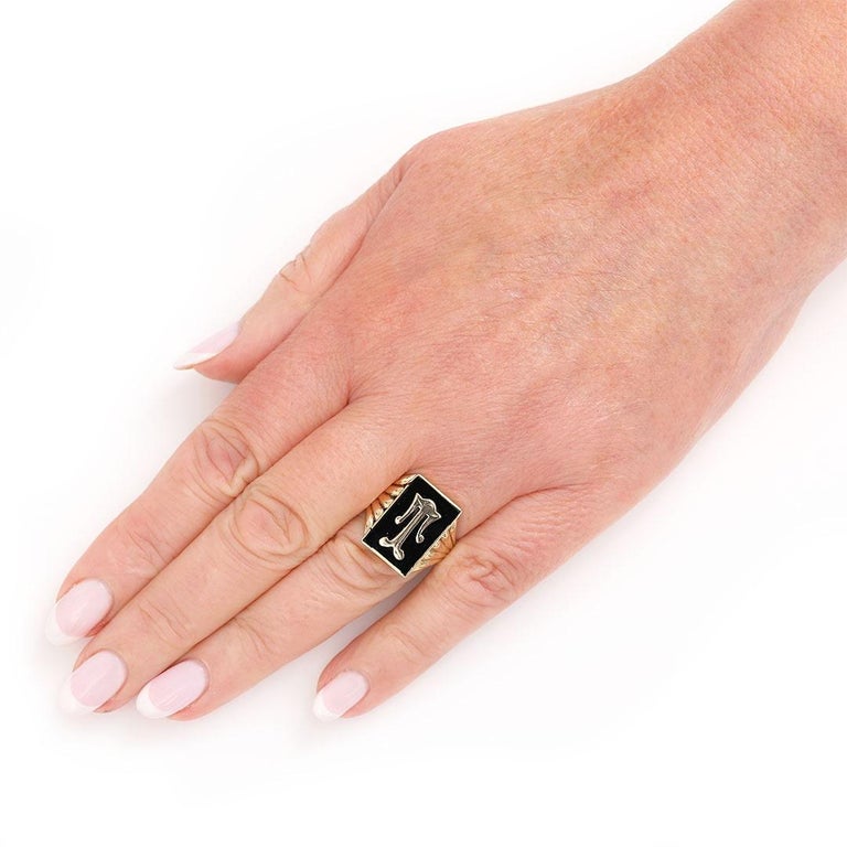 Vintage Gold and Onyx Big T Initial Ring, Circa 1963 at 1stDibs