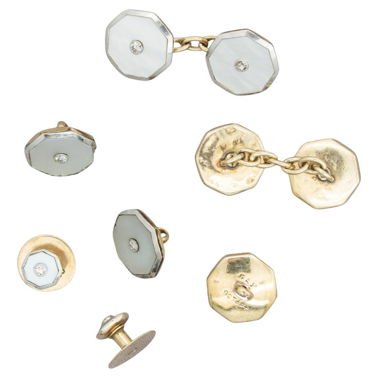 Vintage Gold Art Deco Cufflinks and Tuxedo Set For Sale at 1stDibs