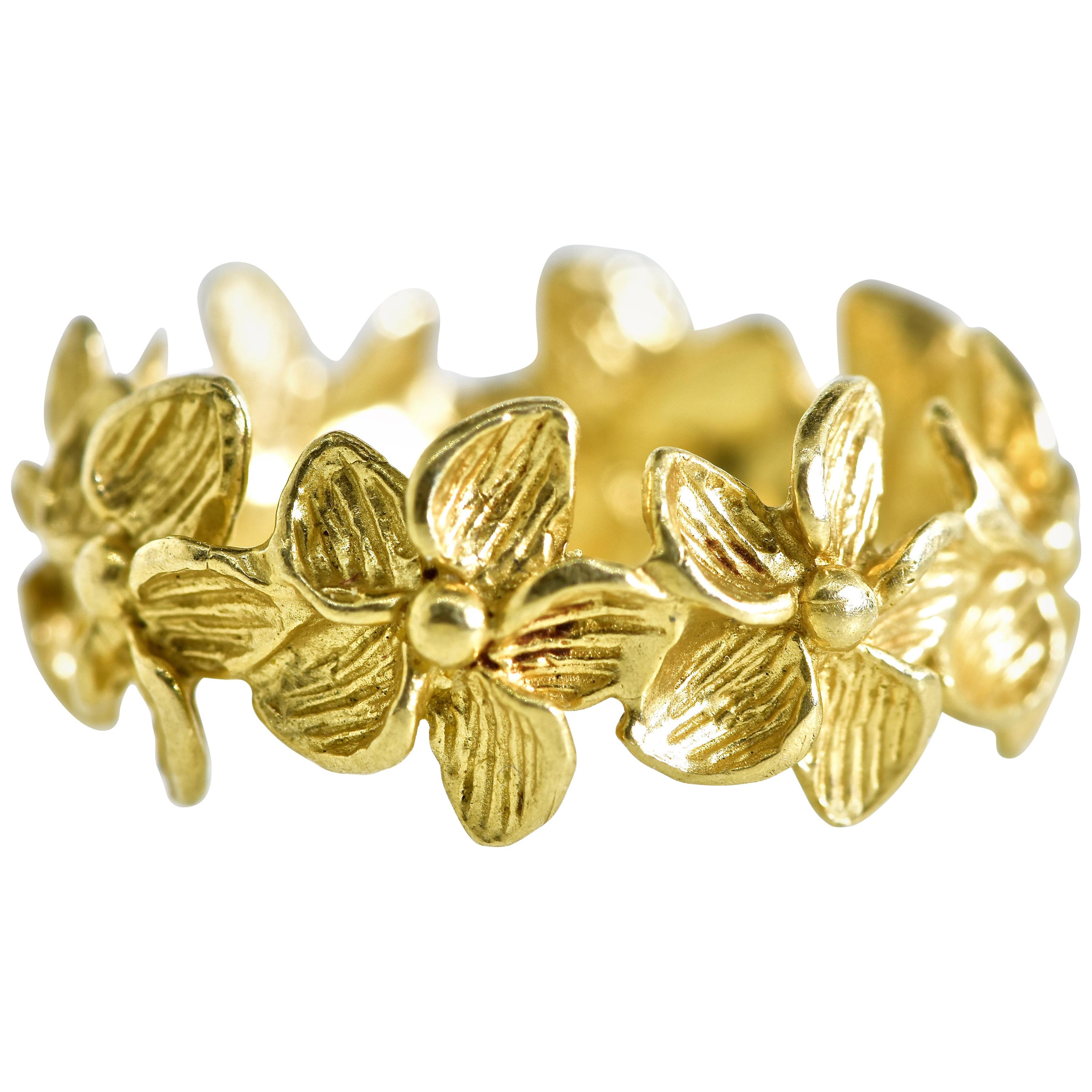 Vintage Gold Band of "Forget me not" Flowers at 1stDibs