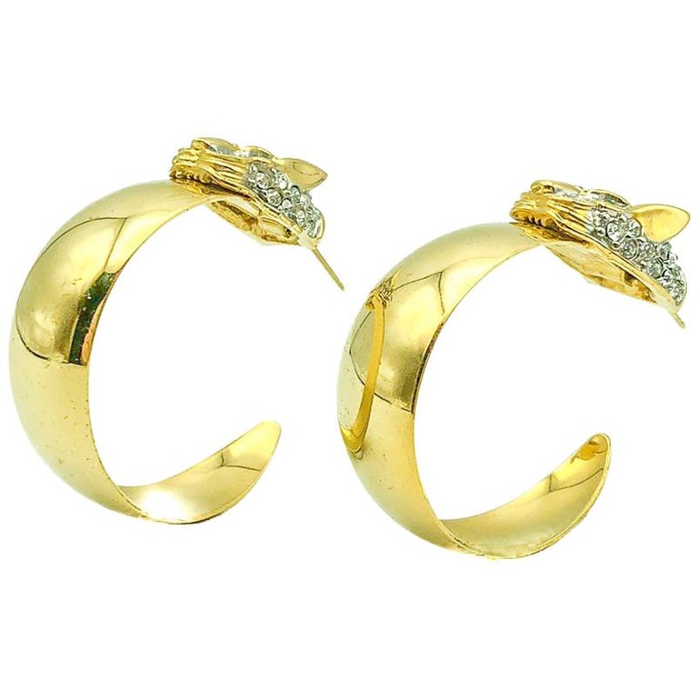Vintage Gold Big Cat Hoops 1990s at 1stDibs