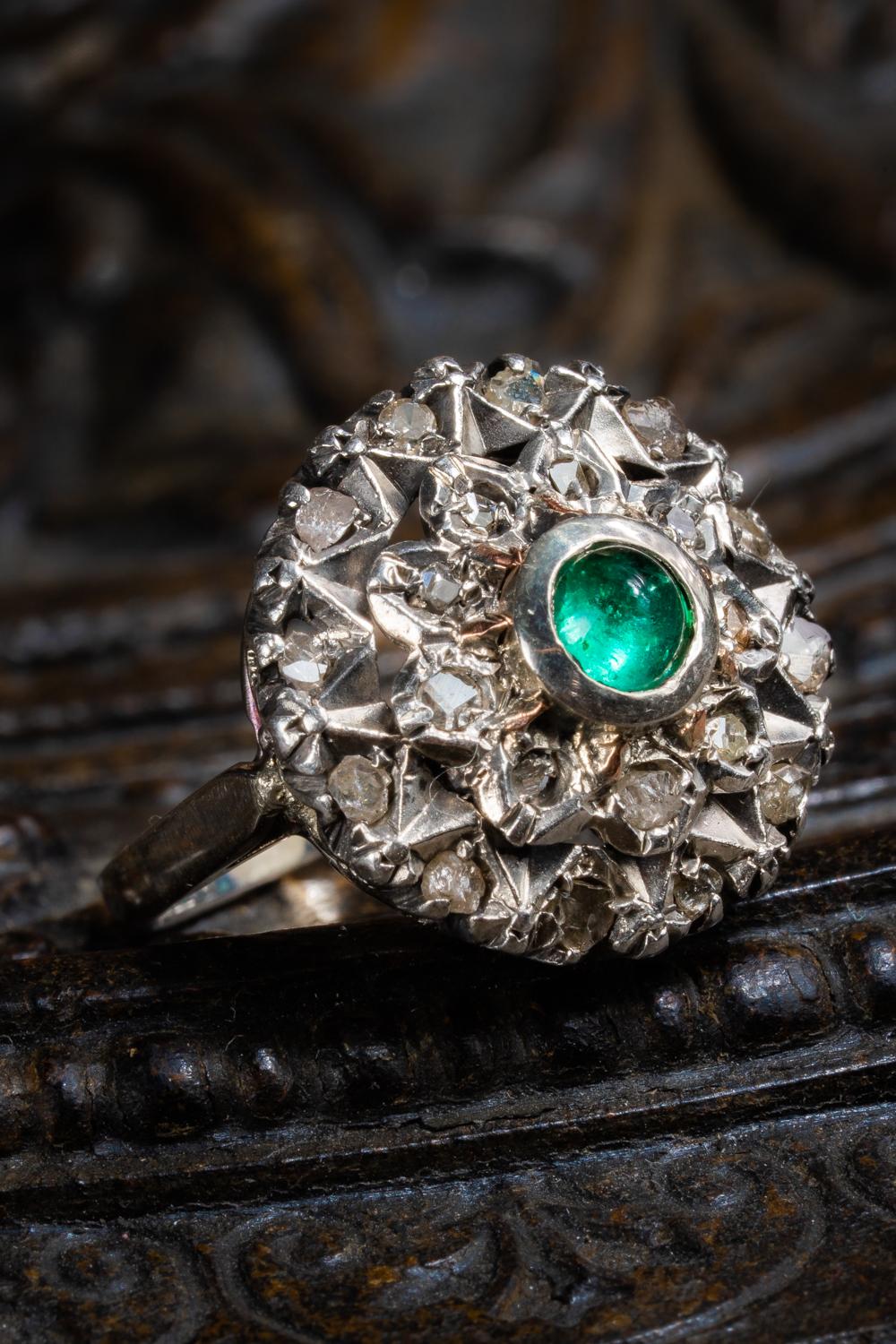 Retro Gold Cocktail Ring 2 Carat Natural Emerald Cab Sapphire Diamond ...