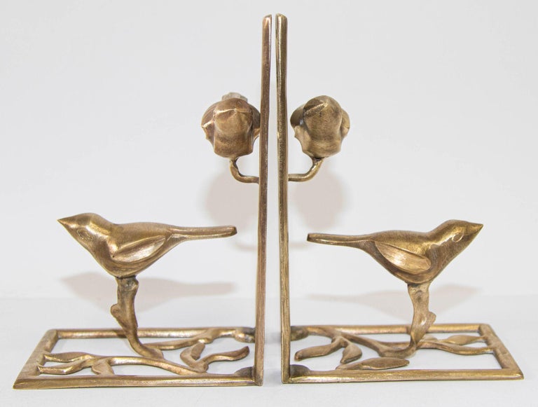 Vintage Gold Brass Sparrow Birds Bookend Set at 1stDibs