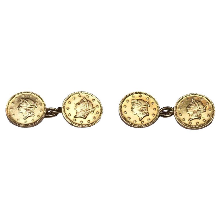 Vintage Gold Coin Design Cufflinks For Sale at 1stDibs