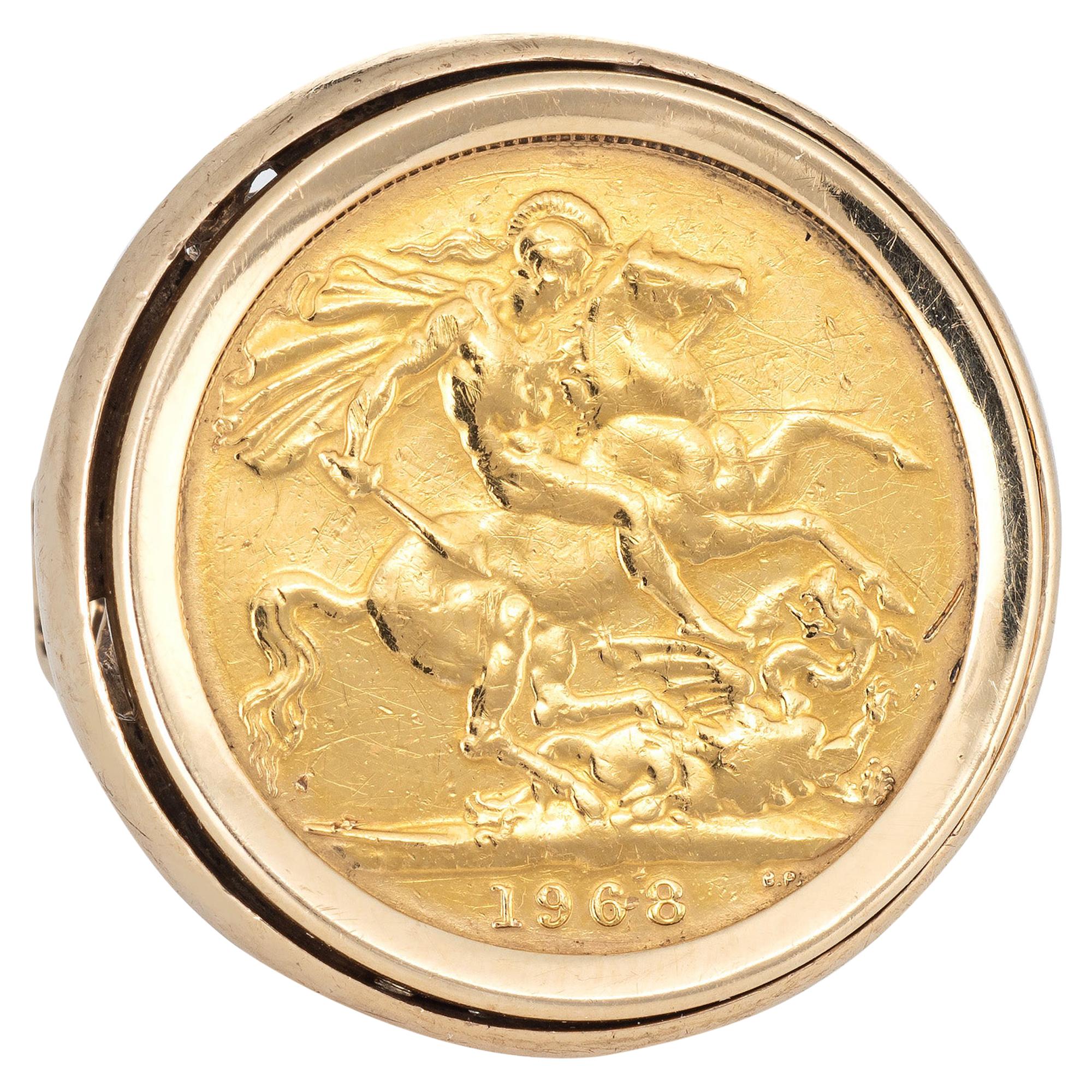 Vintage Gold Coin Ring 1968 Saint George Dragon 21 Karat Round ...
