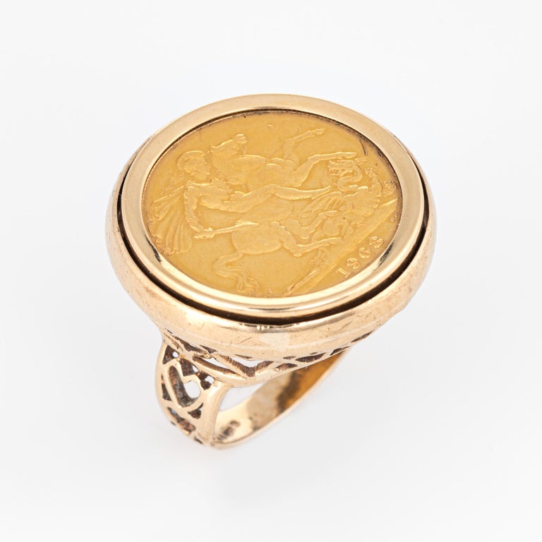 Vintage Gold Coin Ring 1968 Saint George Dragon 21 Karat Round ...