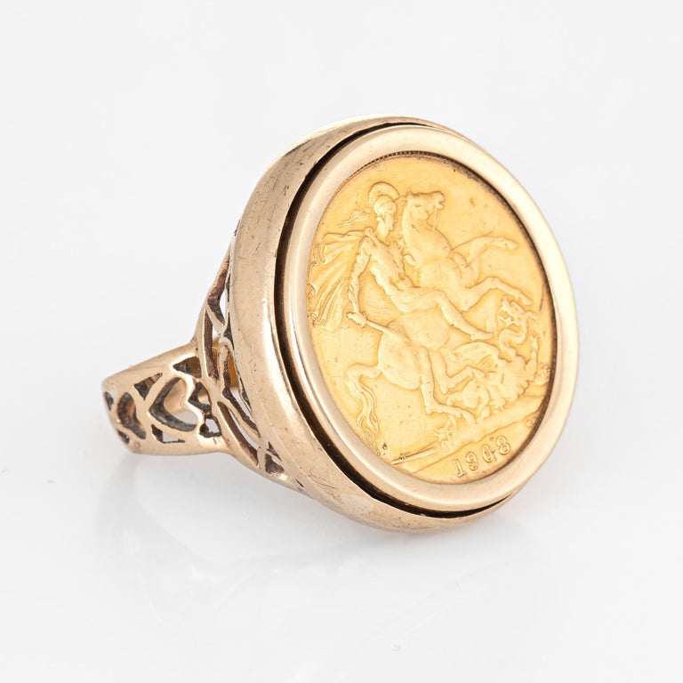 Vintage Gold Coin Ring 1968 Saint George Dragon 21 Karat Round ...