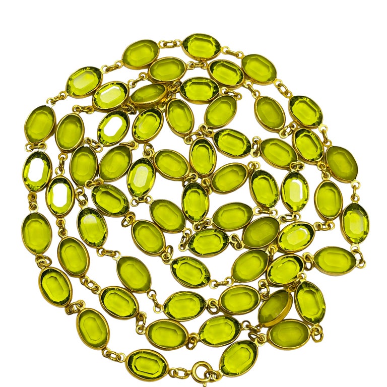 Vintage gold crystal bezel long designer runway necklace For Sale at ...
