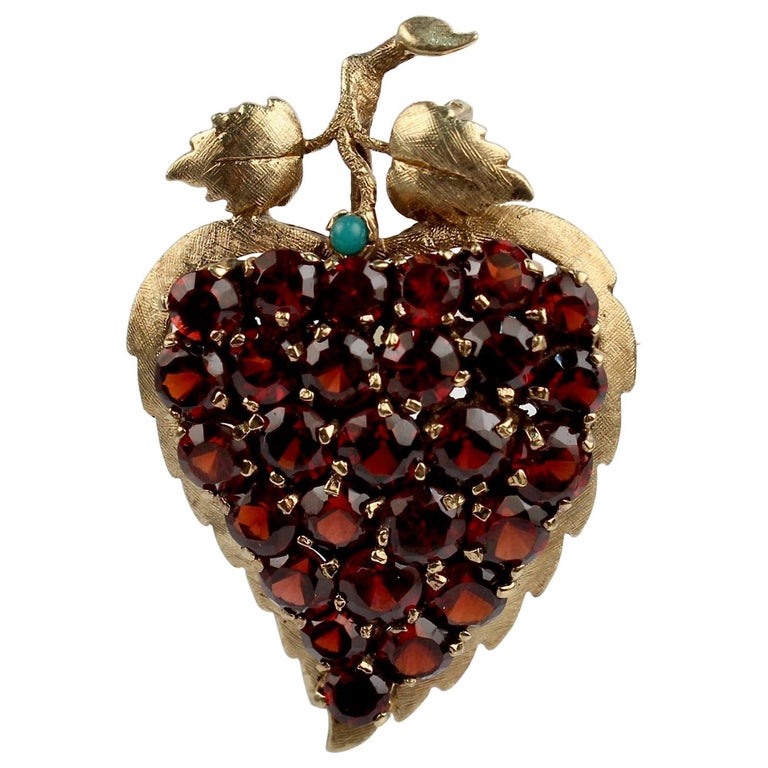 Vintage Gold, Garnet and Turquoise Figural Grape Cluster Brooch For ...