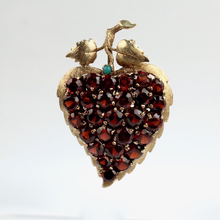 Vintage Gold, Garnet and Turquoise Figural Grape Cluster Brooch For ...