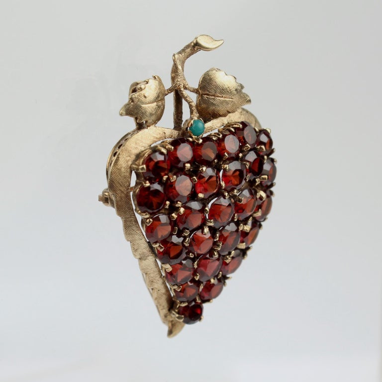 Vintage Gold, Garnet and Turquoise Figural Grape Cluster Brooch For ...