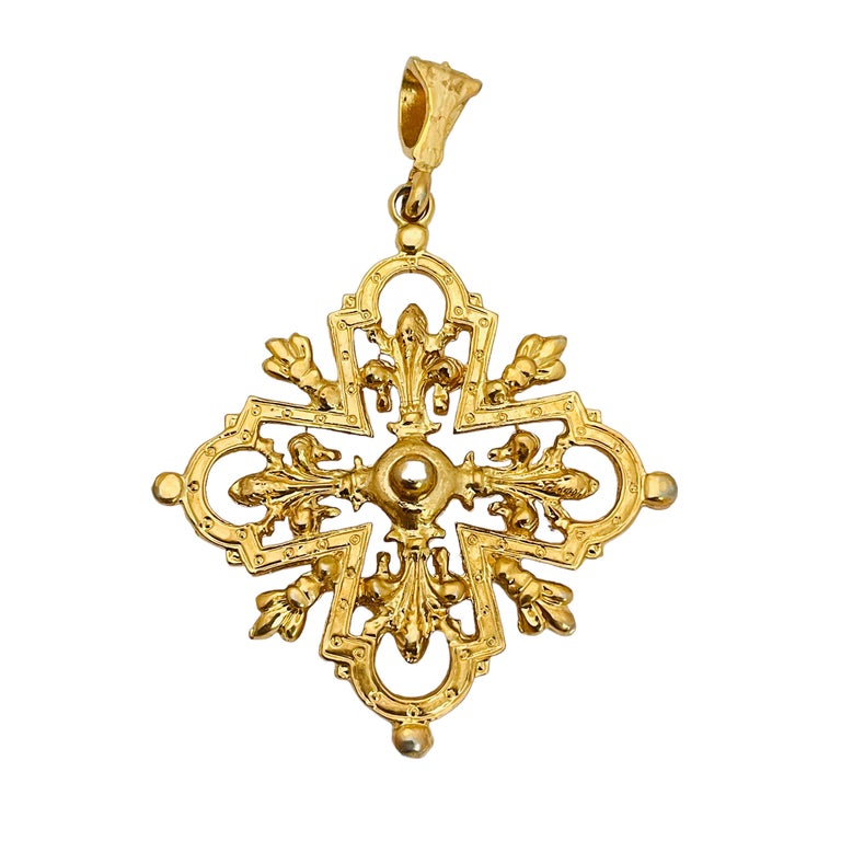Vintage gold huge Maltese cross pendant necklace designer runway For ...