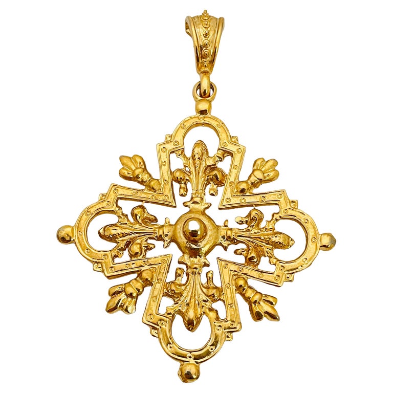 Vintage gold huge Maltese cross pendant necklace designer runway For ...
