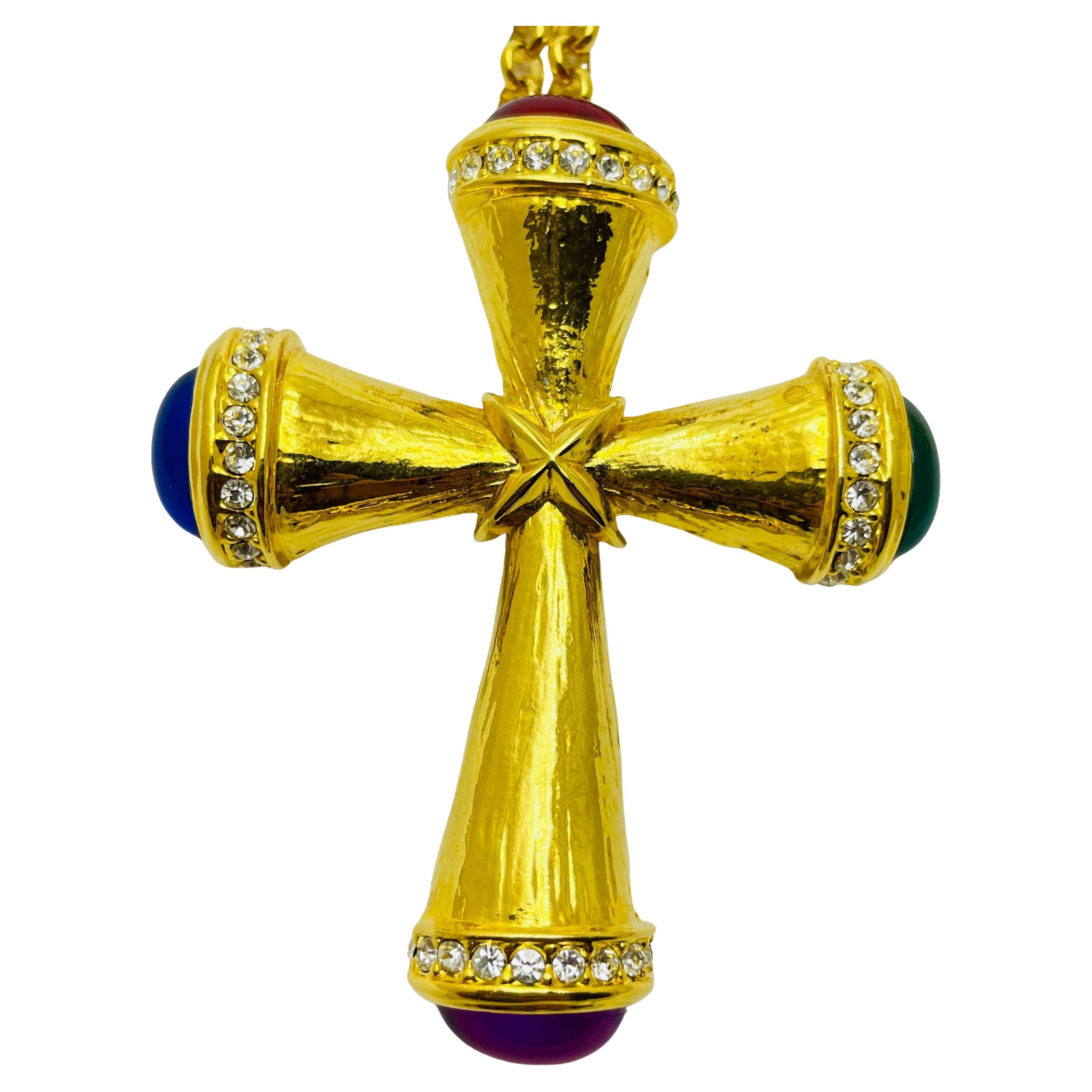 Vintage gold jewel mogul cross designer runway necklace brooch For Sale ...