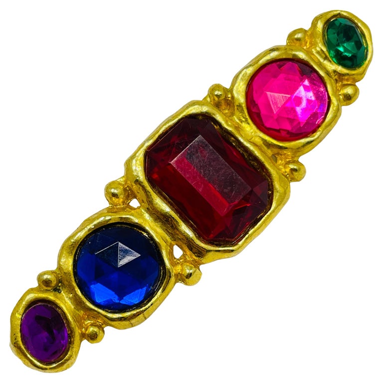 Vintage gold jewel resin stones designer brooch For Sale at 1stDibs
