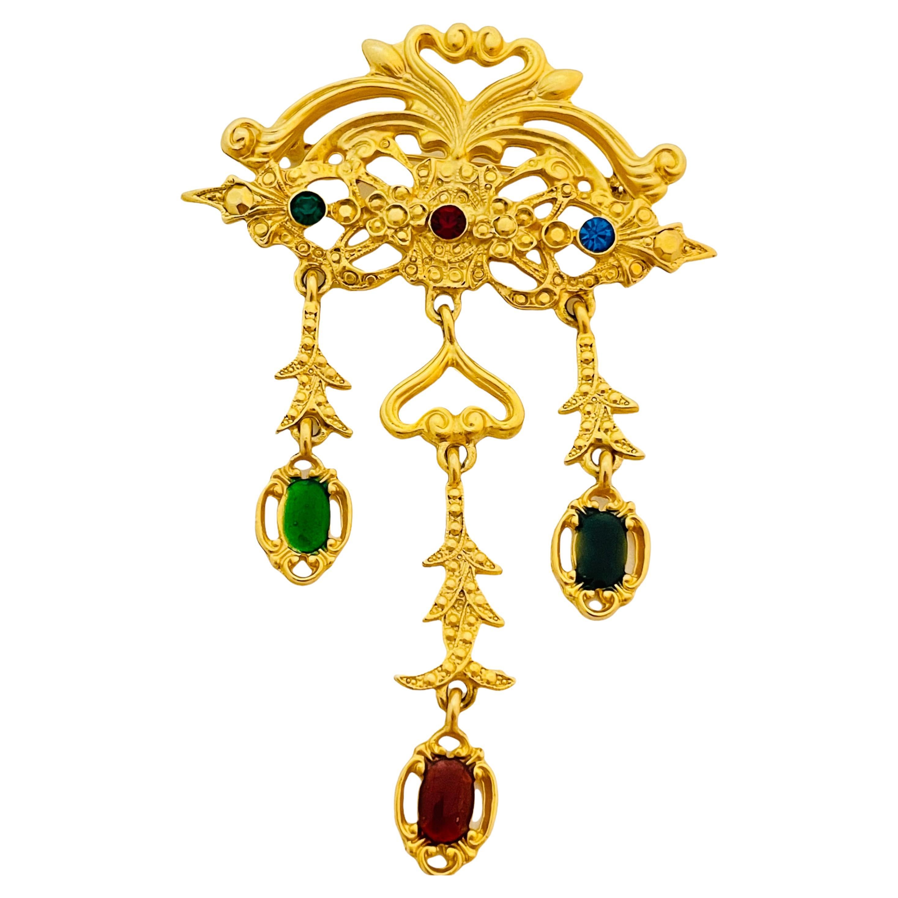 Dangler Cluster Jewel Colored Glass Stone Earrings and Ring Set Vintage ...