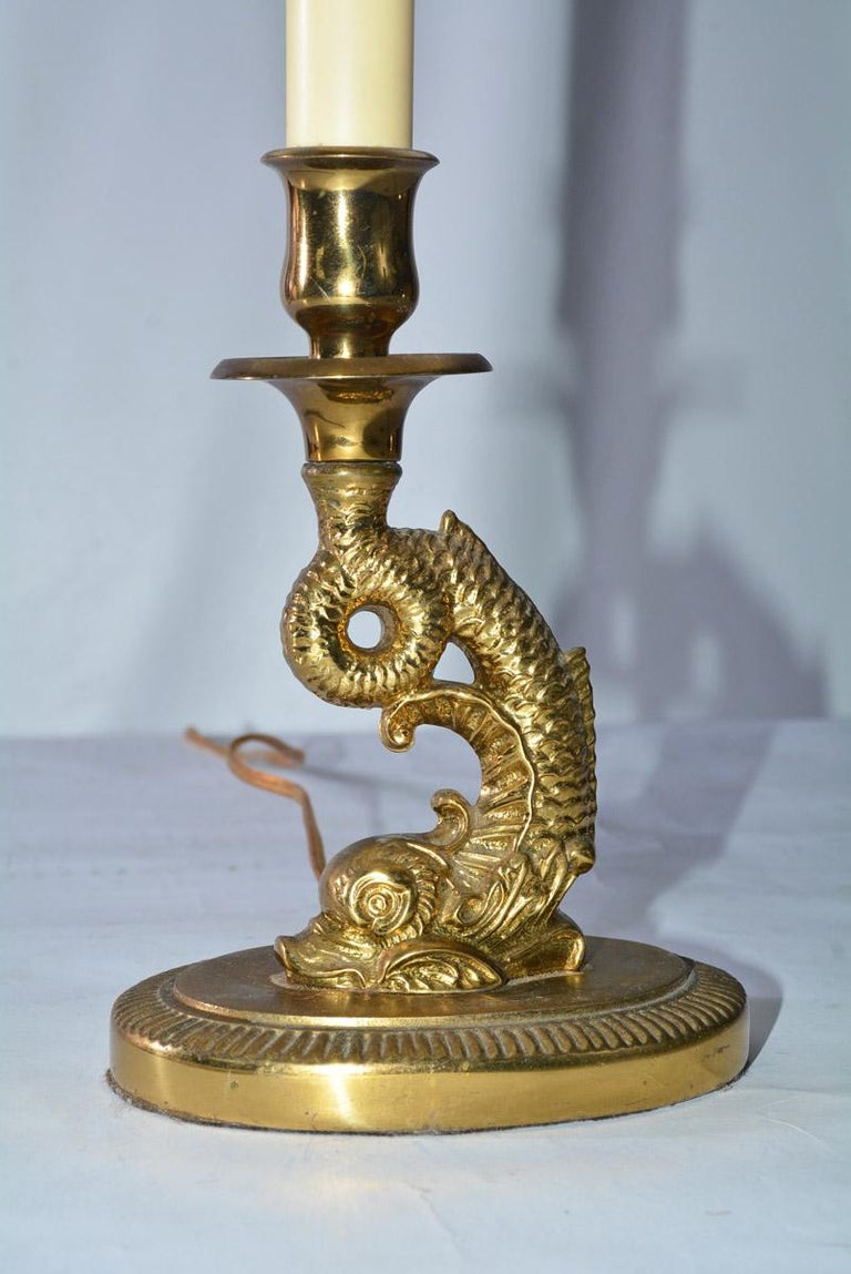 Vintage Gold Metal Dolphin Table Lamp with Rose Shade at 1stDibs ...