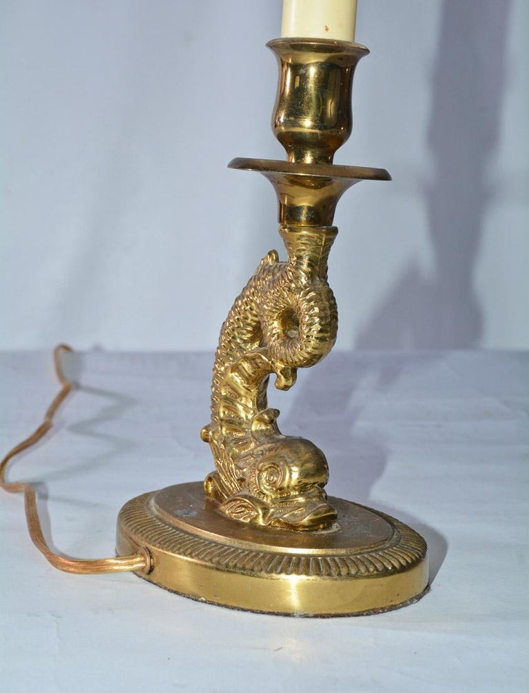 Vintage Gold Metal Dolphin Table Lamp with Rose Shade at 1stDibs ...