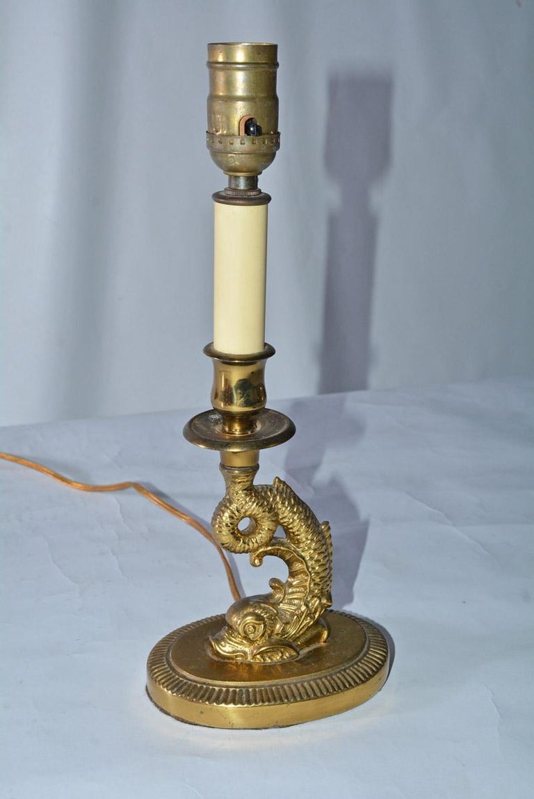 Vintage Gold Metal Dolphin Table Lamp with Rose Shade at 1stDibs ...