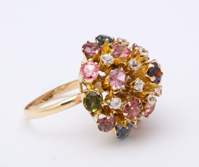 Vintage Gold Multi Gemstone Sputnik Ring For Sale at 1stDibs